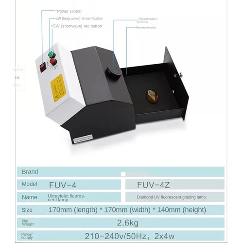 Gemstone UV Light Box Set Gem Identification Instrument 253.7nm/365nm ...
