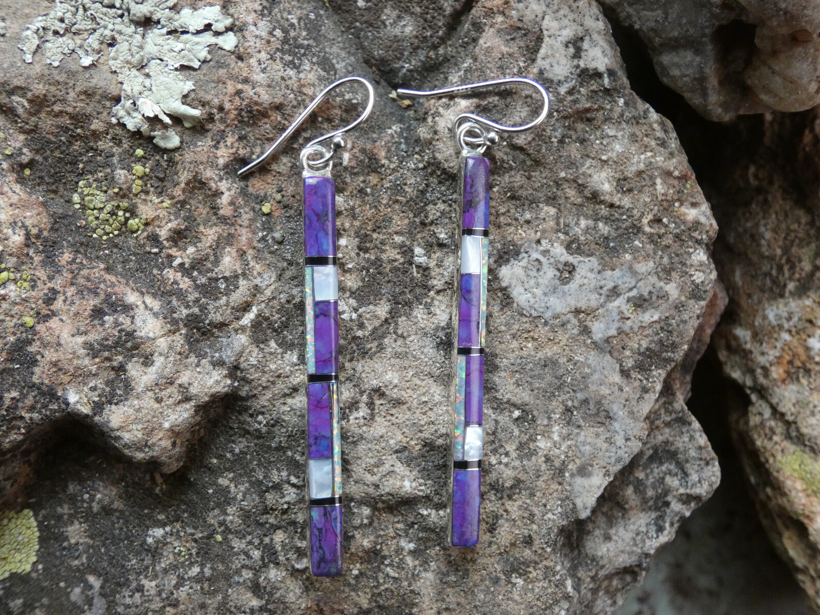 Southwestern Sterling Silver 925 Sugilite Onyx & White Opal Bar ...