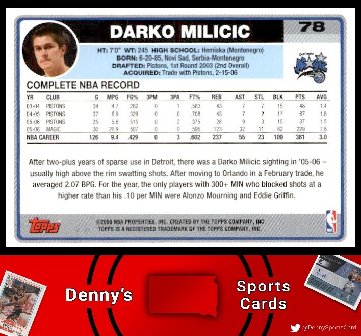2006 Topps #78 Darko Milicic Orlando Magic Basketball Card | eBay