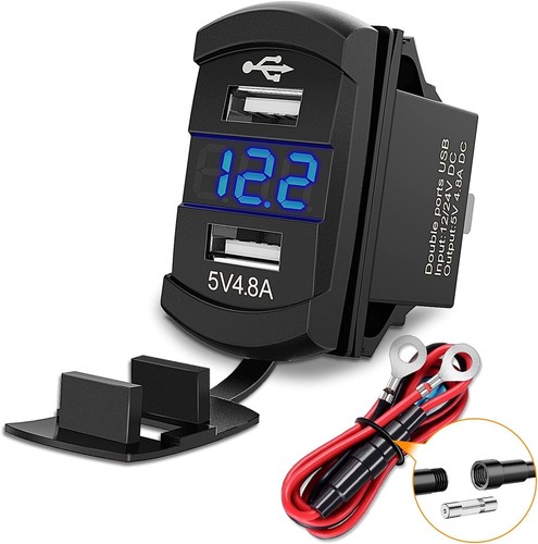 Dual USB Outlet LED Voltmeter 12V with Inline Fuse | eBay