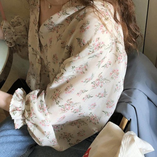 Chemise D??contract??e ?? Col Floral pour Femme Style Manches ??vas??es ...