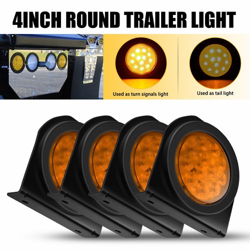 Trailer 4inch 12 LED Round Stop Turn Tail Backup Reverse Truck Lights 4 ...
