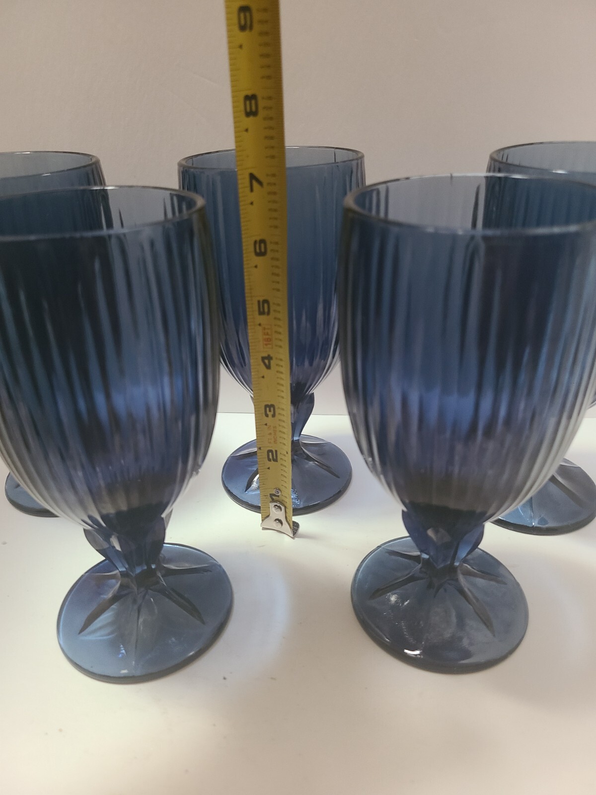 VTG. Fostoria Ribbed Goblets Monet Dark Blue set of 5 | eBay