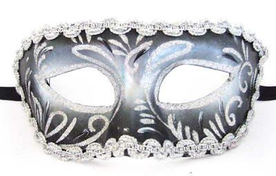 Venetian Eye Mask Black & Silver Glitter Mardi Gras Drama Theatre ...
