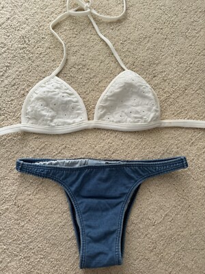 Poko Pano Brazilian Bikini Size P Made In Brazil XS White And Denim ...