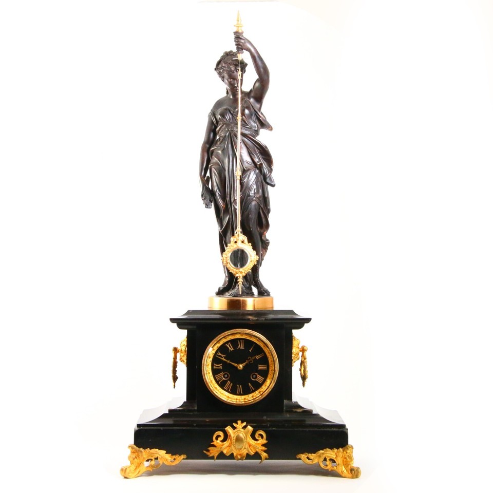 Antique French Mystery Clock Circa 1875 by A.R.Guilmet Black Marble ...