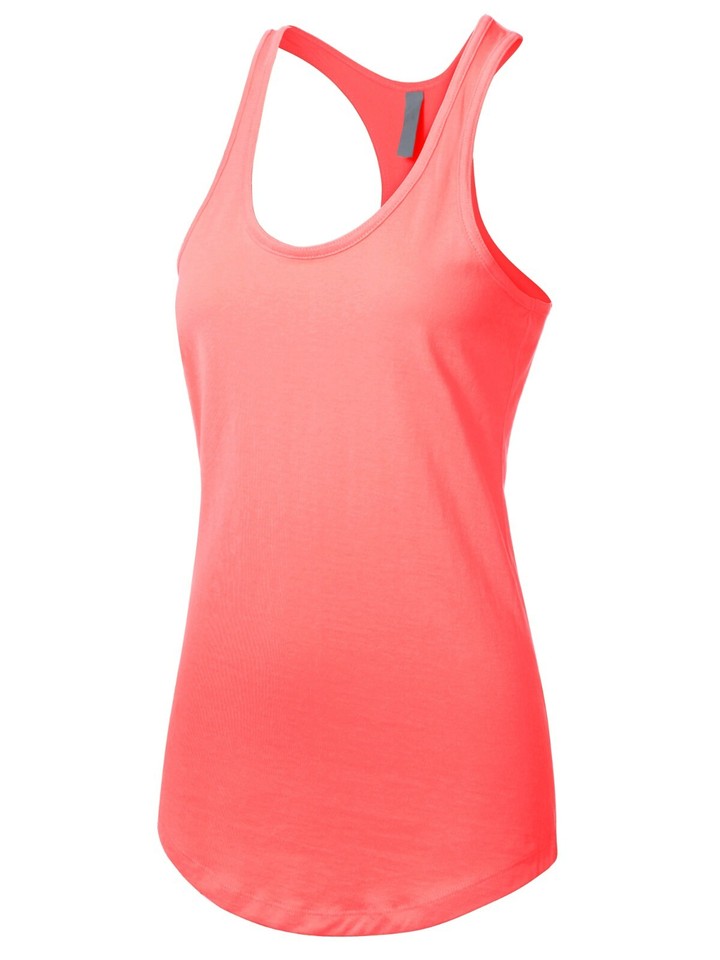 Womens Tank Top Cotton Sleeveless Tee Casual Basic Workout RACER BACK ...