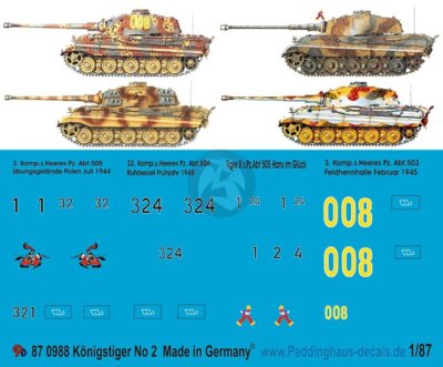 Peddinghaus 1/87 (HO) Tiger II King Tiger Tank Markings WWII No.2 (4 ...
