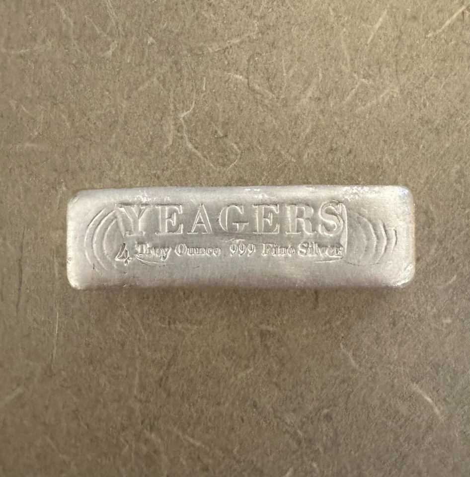 4 oz 999 Poured Silver Bullion Bar by Yeagers YPS - Bare Bones KitKat ...
