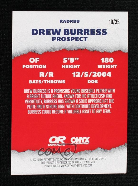 2024 Onyx Rips Auto Red /35 Drew Burress #RADRBU Auto | eBay