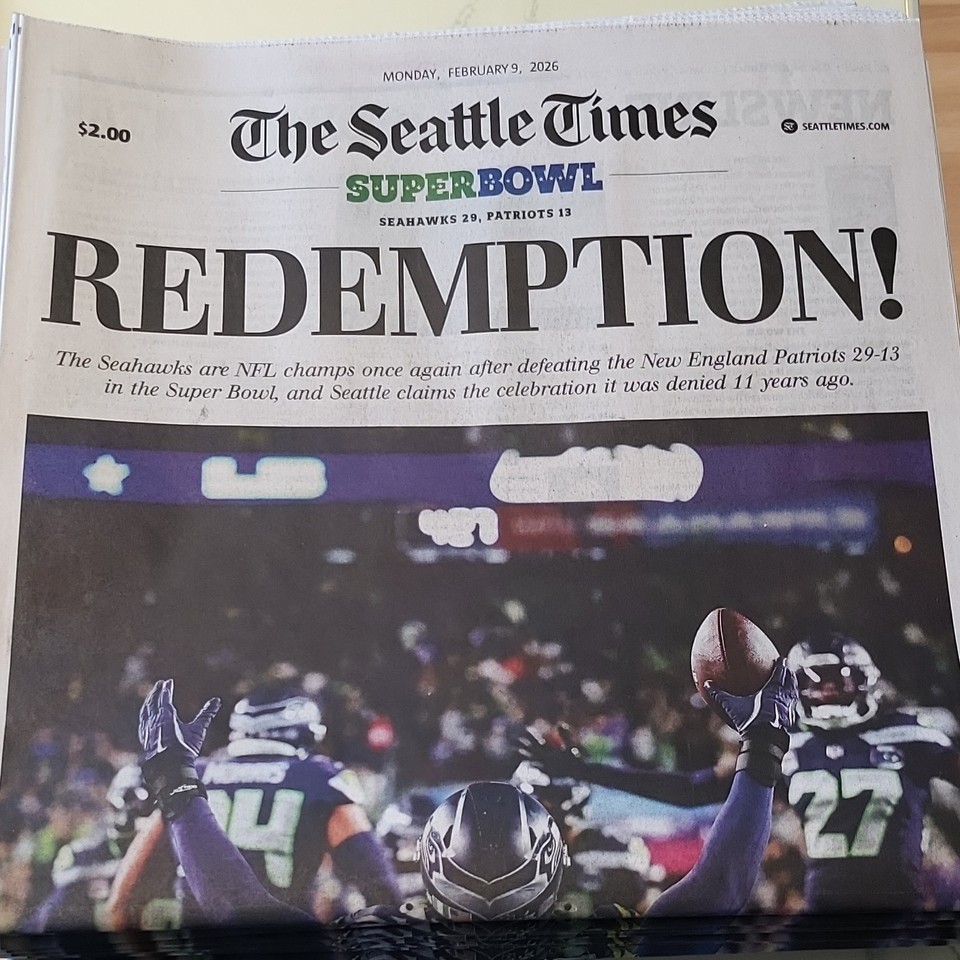 Seattle Times Super Bowl LX Seahawks Champions Newspaper February 9 ...