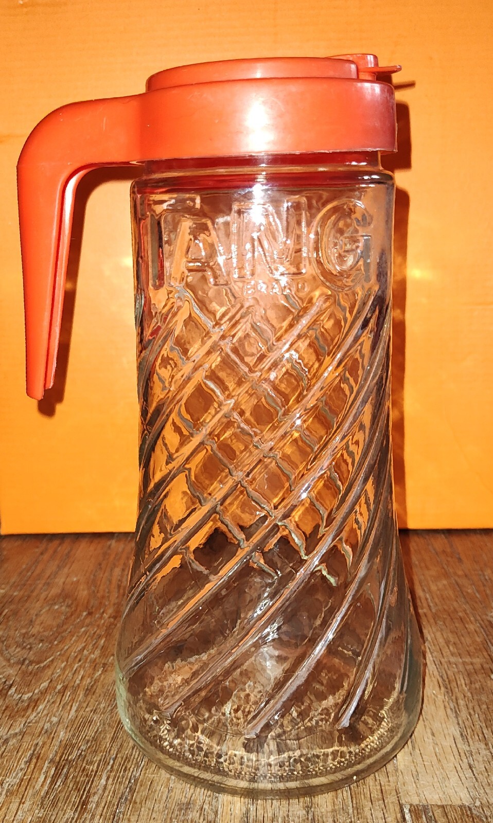1970's Swirl Glass TANG Pitcher 1 Qt Orange Flip Top Lid Vintage Anchor ...