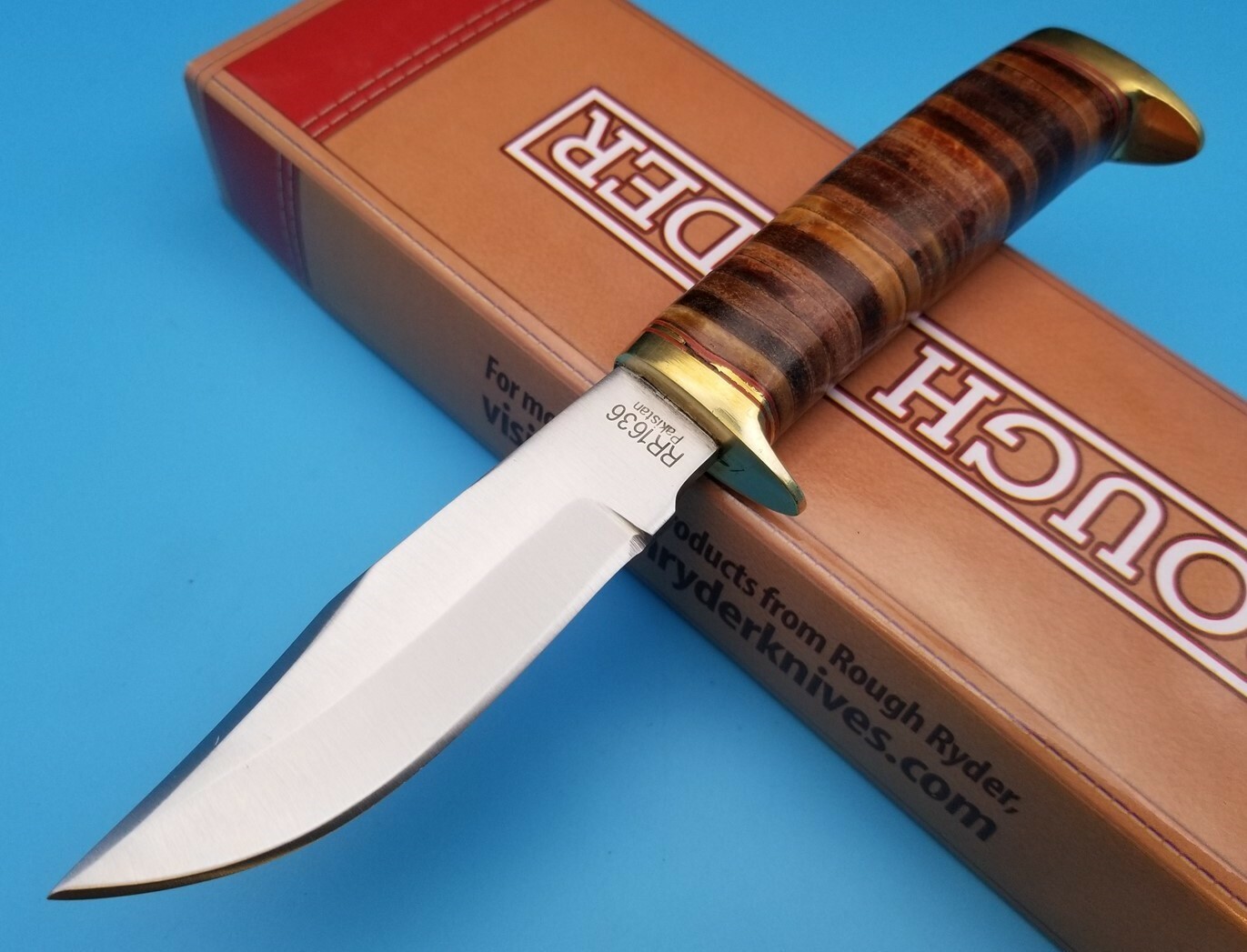 Rough Rider Small Game Skinner Hunter Stacked Leather Handle Fixed ...