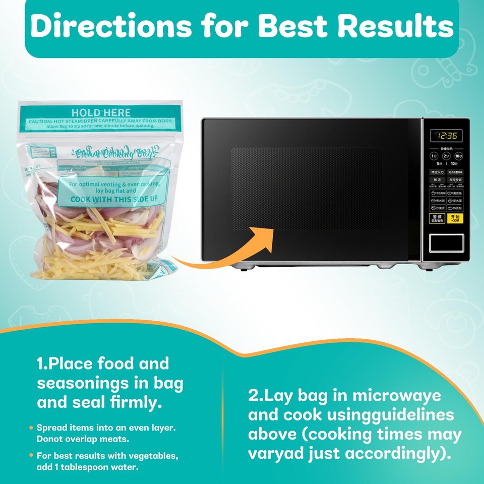 40 Pcs Microwave Steaming Bags Disposable Food Cooking Bags For ...