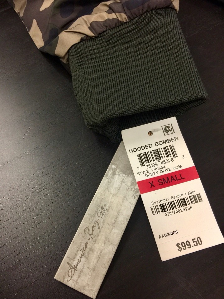 AMERICAN RAG Womens Juniors XS Floral CAMO BOMBER JACKET Faux Fur Hood ...