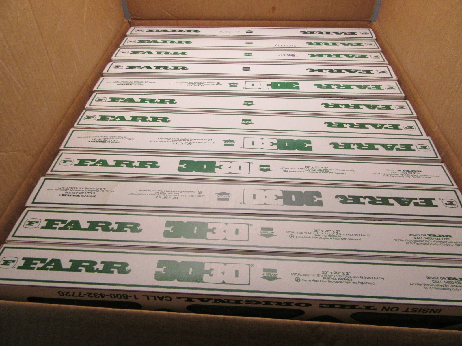 box of 12x camfil farr 049880002 20"x20"x2" 30/30 class 2 filters [4*A ...