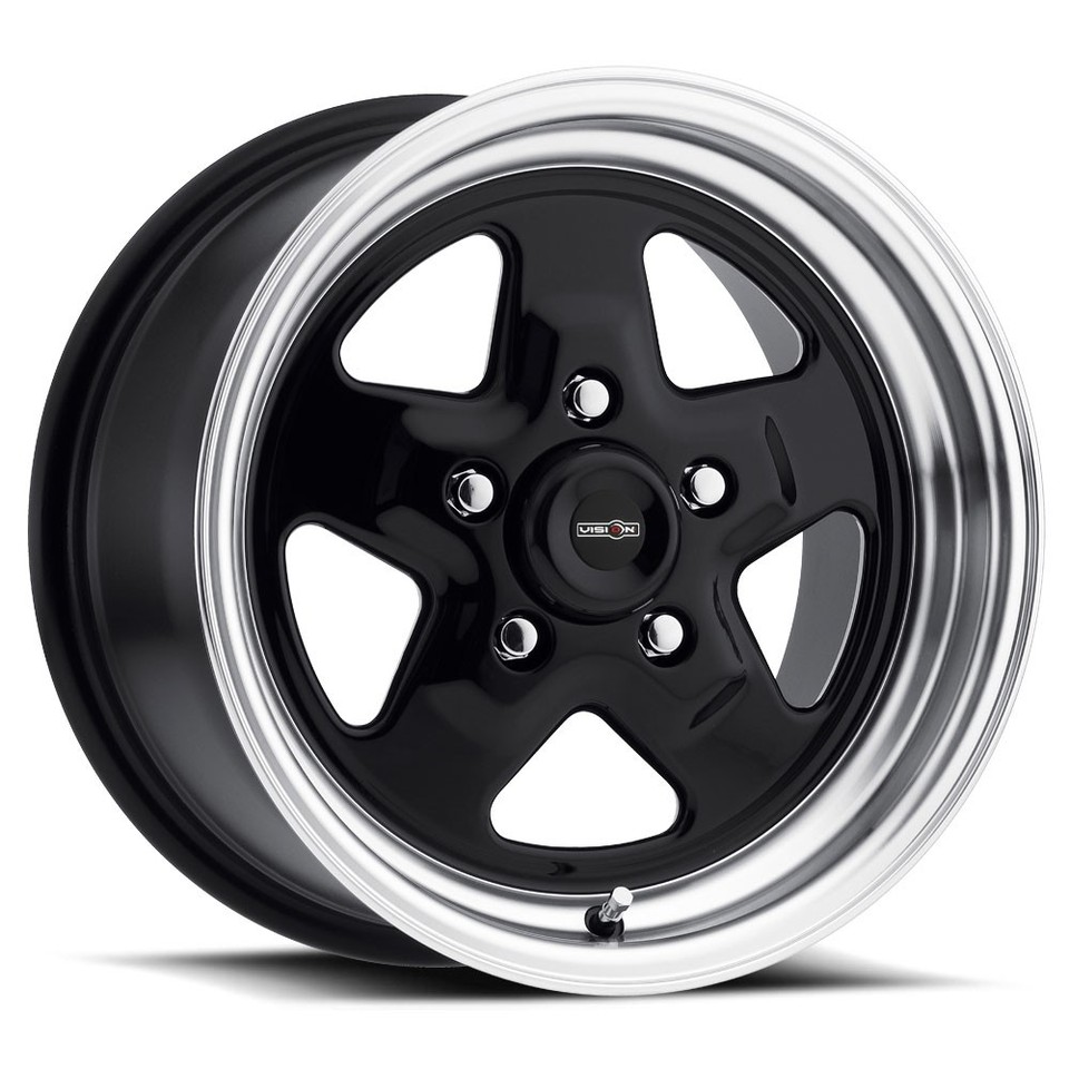 4-New 15" Vision 521H Nitro Wheels 15x8 5x5/5x127 0 Black Machined Lip ...