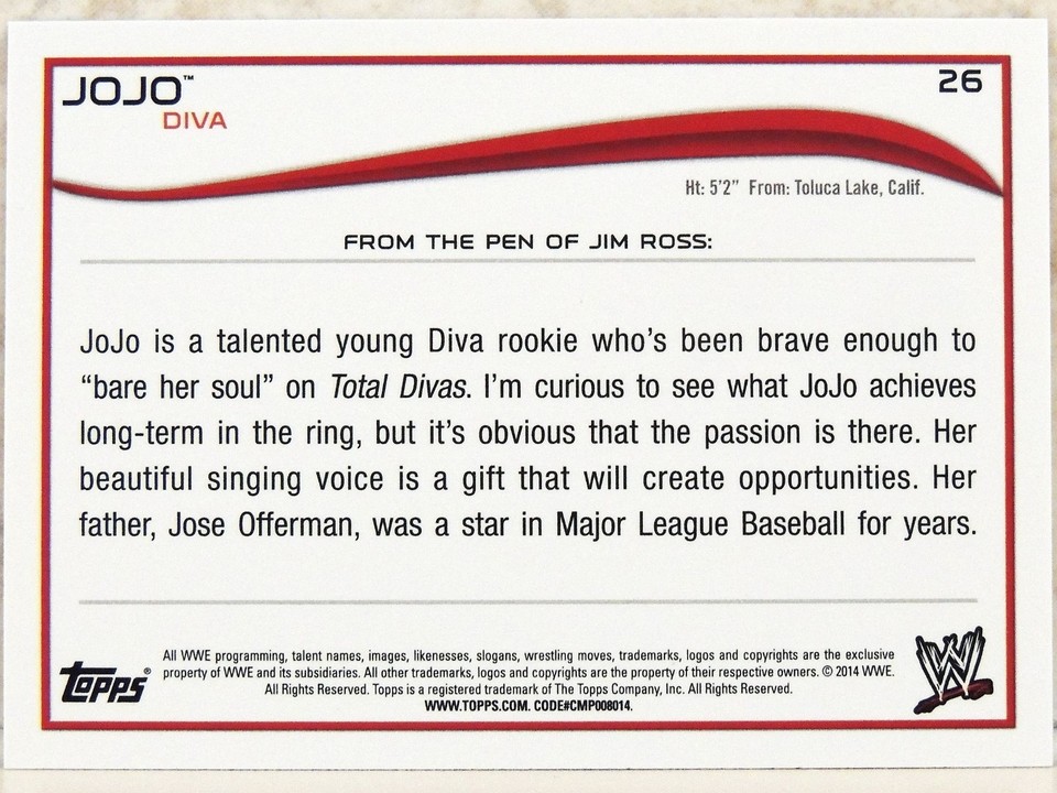 WWE JOJO 2014 TOPPS WRESTLING TRADING CARD 26 WWF DIVA ROOKIE RC | eBay