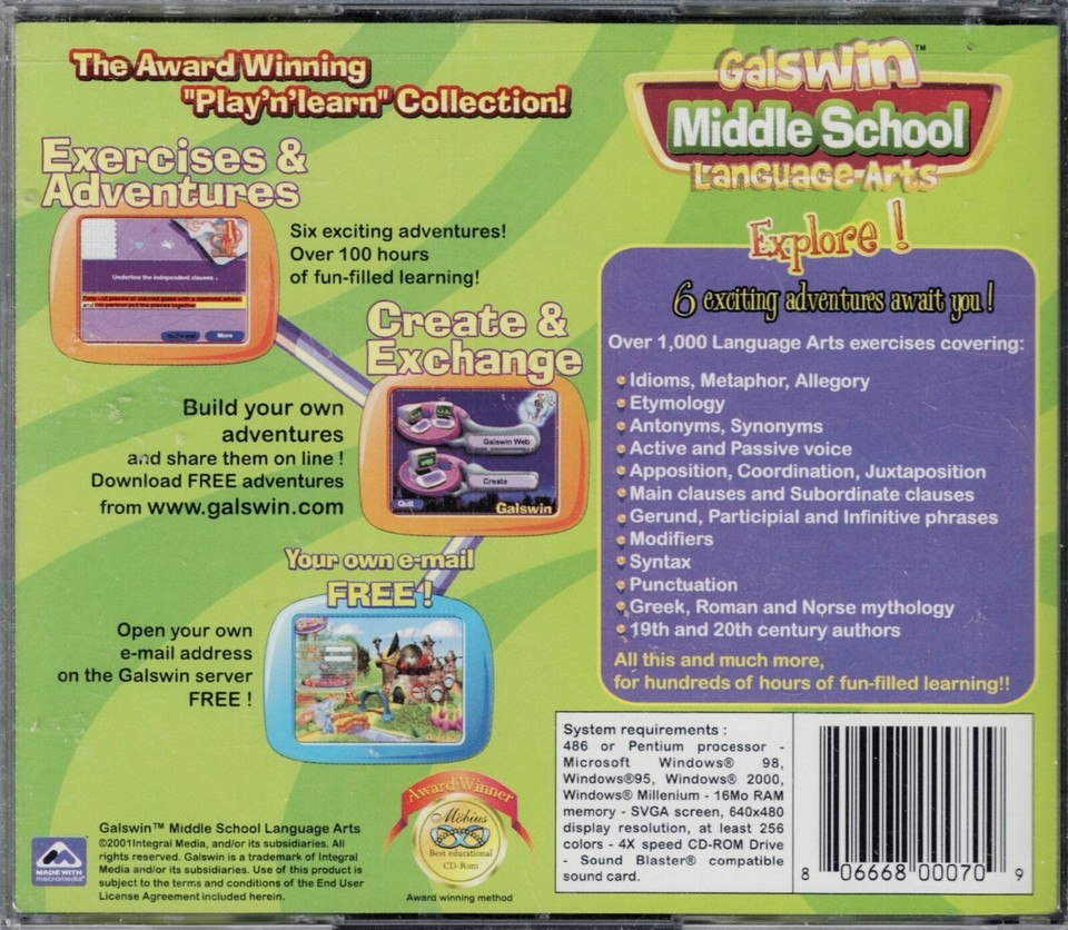 Galswin Middle School Language Arts Pc New XP 2 Cd Rom Set 1,000 Exercises 806668000709| eBay