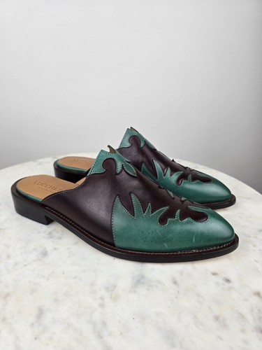 LUCCHESE WOMEN'S GENUINE LEATHER MULES SIZE 7B BROWN WITH TURQUOISE ...