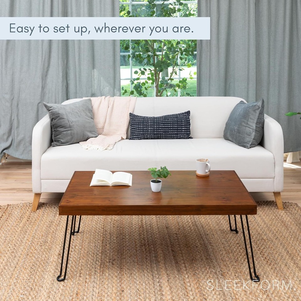 Sleekform Folding Wooden Coffee Table - Collapsible 20x40 Light Wood ...