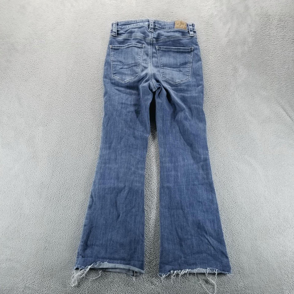 American Eagle Jeans Womens 6 Blue Super High Rise Flare Raw Hem ...