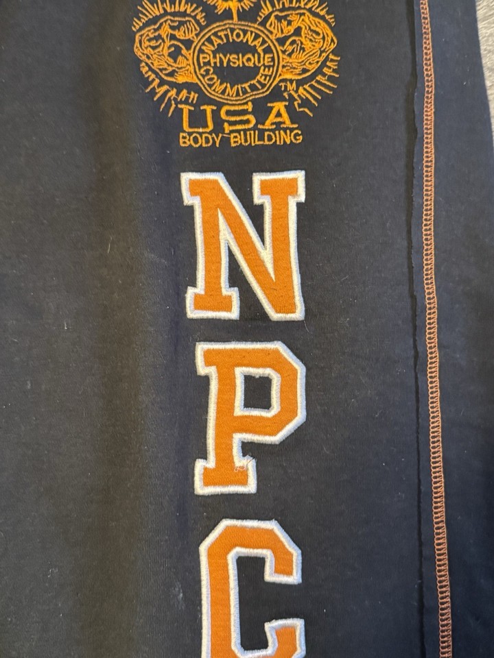 NPC Bodybuilding Baggie Pants Large Black Orange OFFICIAL IBFF ANS NPC ...