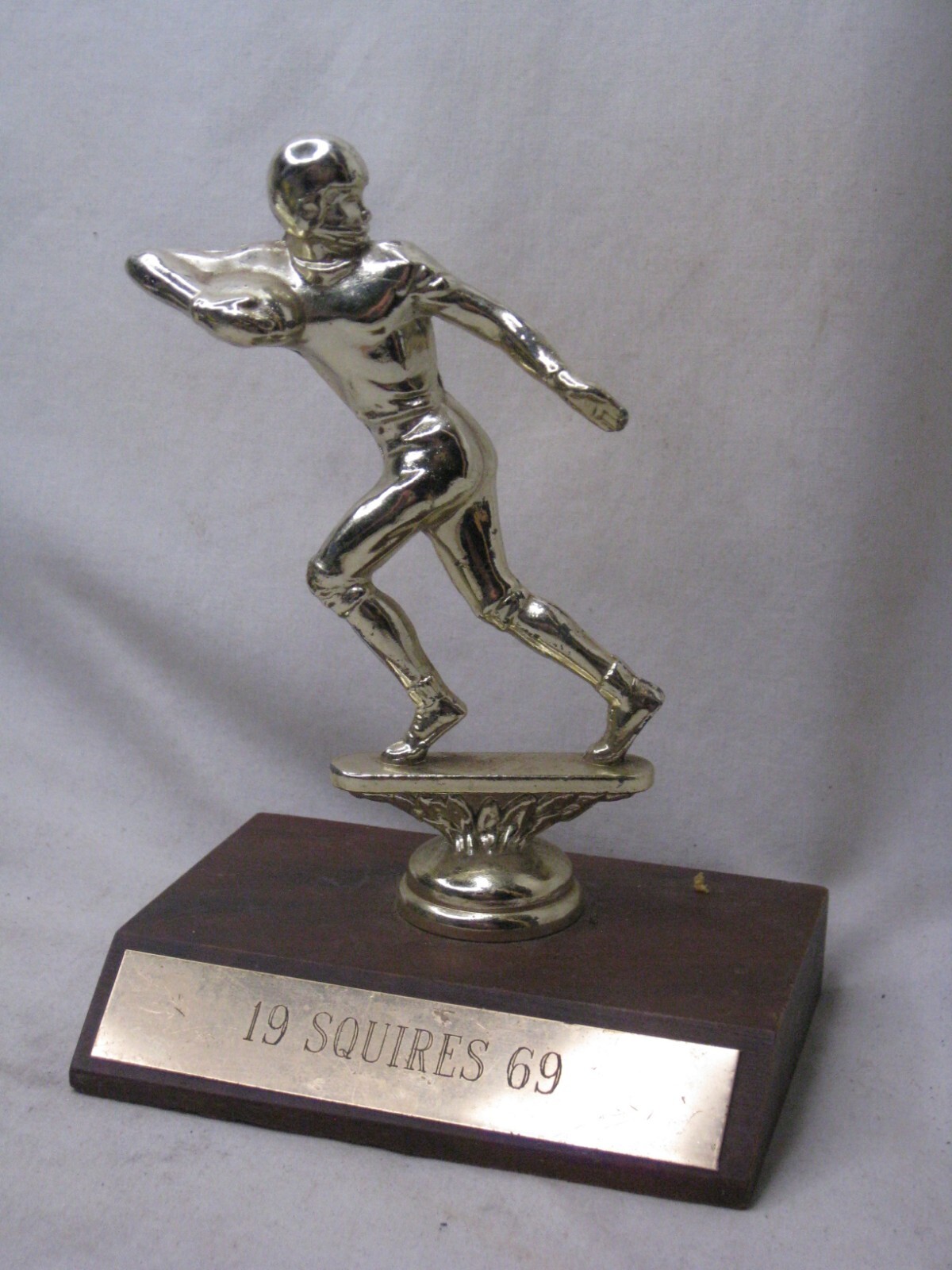 vintage football trophy metal quarterback topper wood base 19 SQUIRES ...
