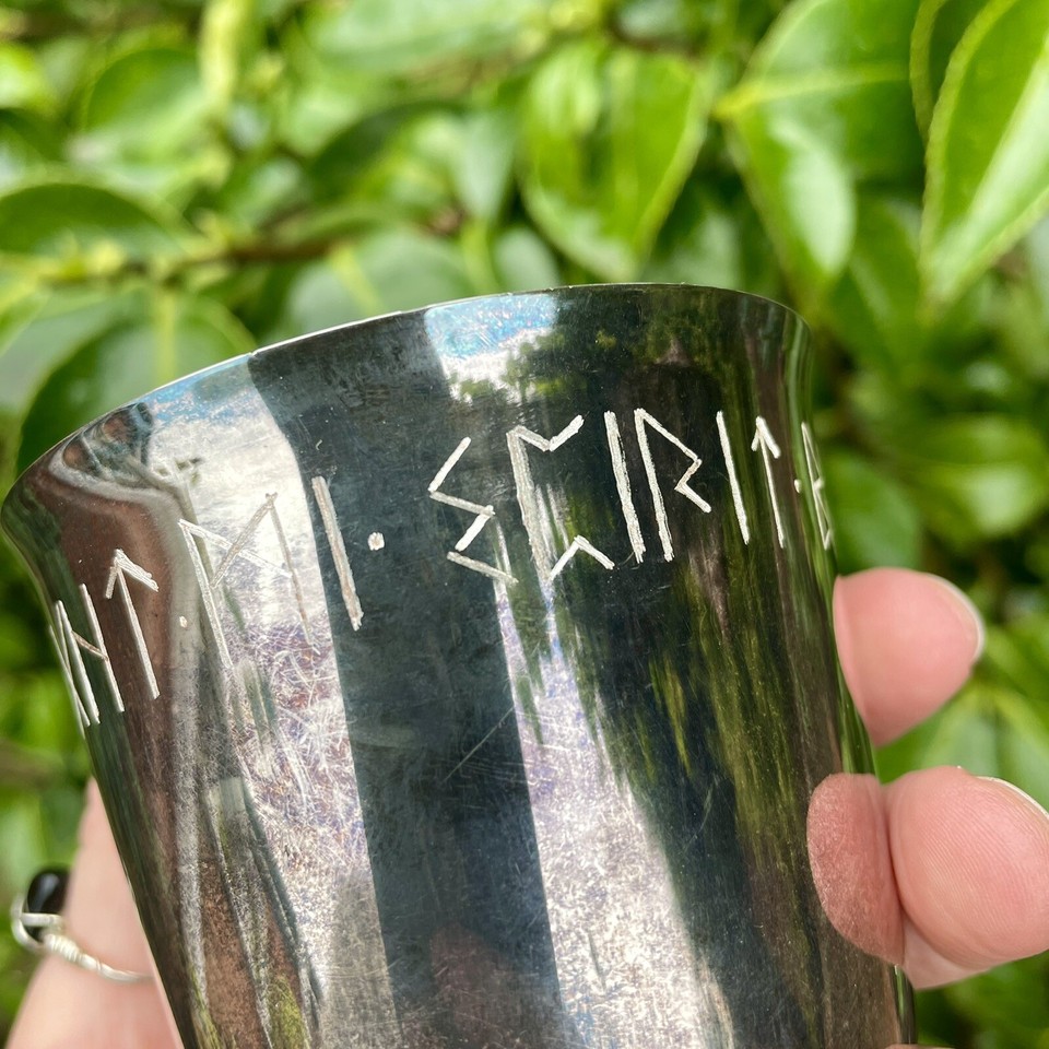 Vintage Silver Chalice Goblet Offering Cup Runes For Calm Wiccan Pagan ...