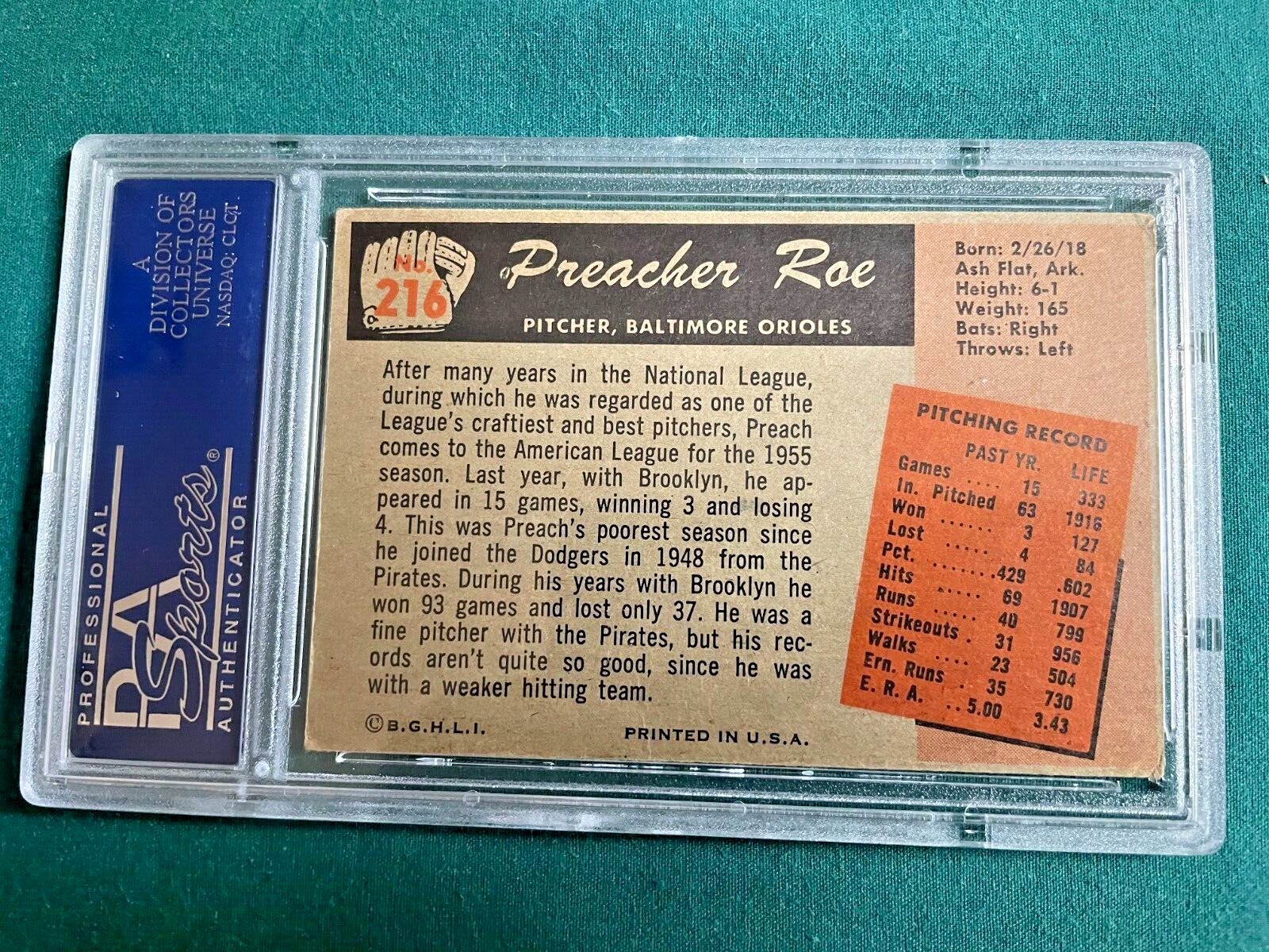 1955+Bowman+-+%23216+Preacher+Roe for sale online | eBay