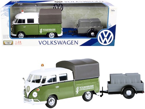 Volkswagen T1 Pickup with Canopy Green and White with Trailer "Road ...