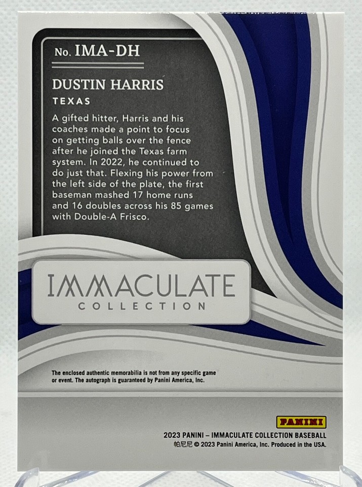 808. Dustin Harris 2023 Panini Immaculate Collection On Card Auto Patch ...