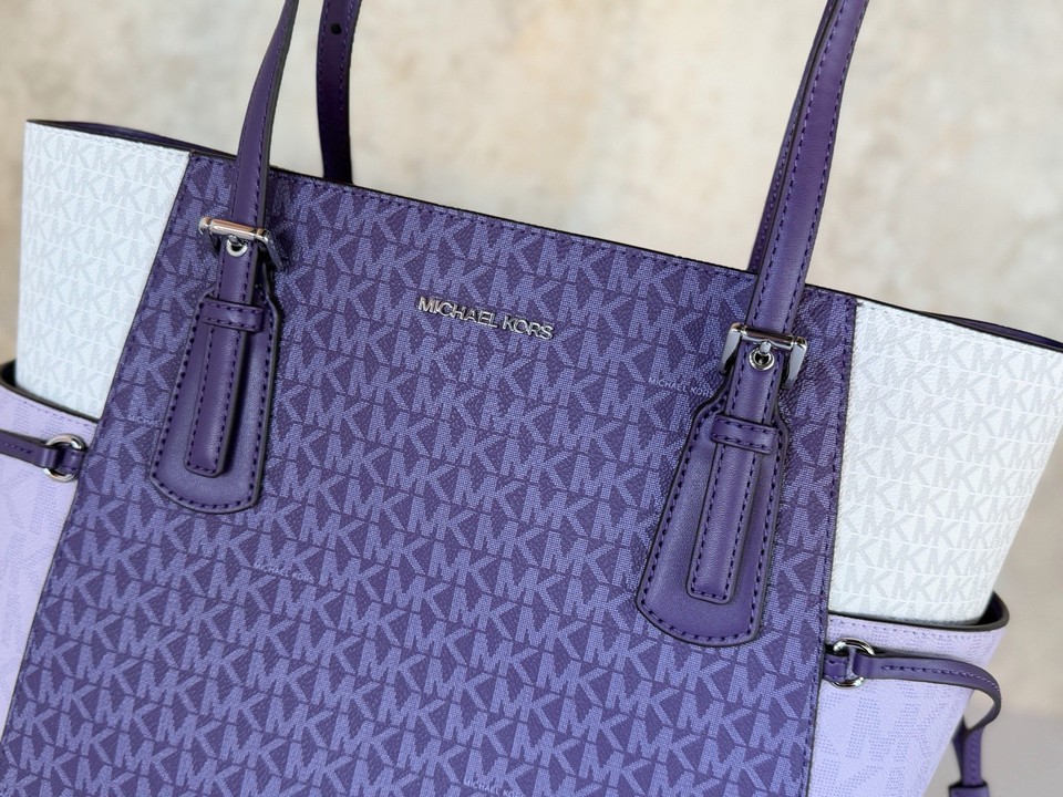 Michael Kors Voyager Large Drawstring Tote Shoulder Bag MK Purple Multi ...