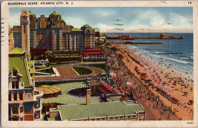 Postcard Linen Beach and Boardwalk Scene Atlantic City NJ ca. 1939 | eBay