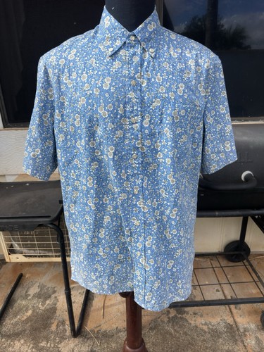 PreOwned Reyn Spooner Classic Blue Hawaiian Print Full Button Men's ...