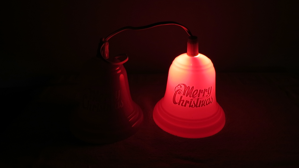 2 Merry Christmas/Happy New Year Blow Mold Hard Plastic Red Bells Light ...