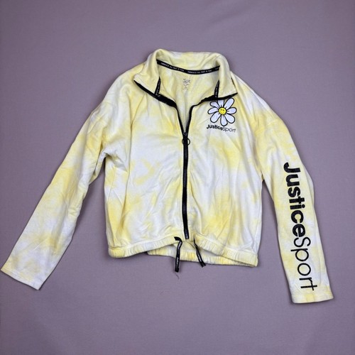 Justice Sport Tie Dye Daisy Smiley Face Zip Up Track Jacket Girls Size ...