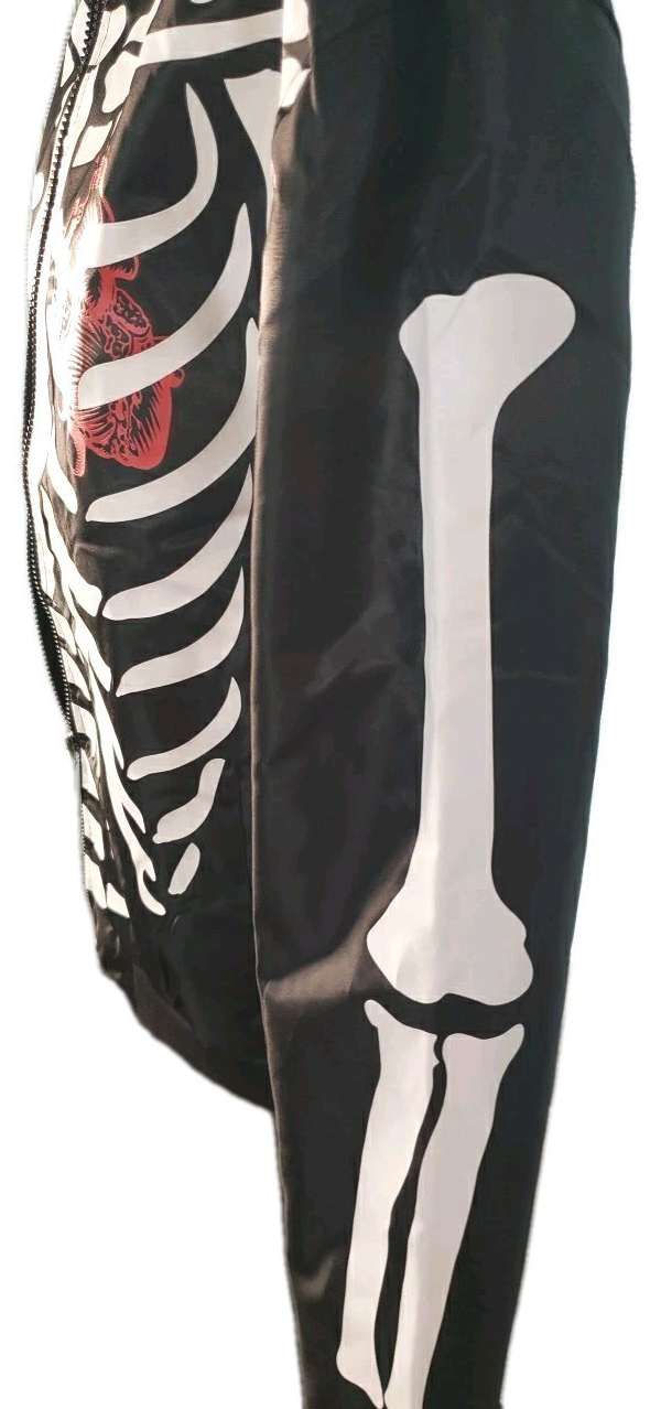 Rebel Vengeance Skeleton Black Lined Bomber Jacket Size Medium Gothic ...
