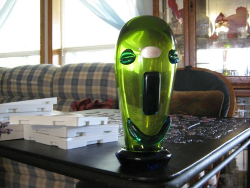 Hand Blown "Rainbow" Glass Facial figure, West Virginia, Green Colored ...