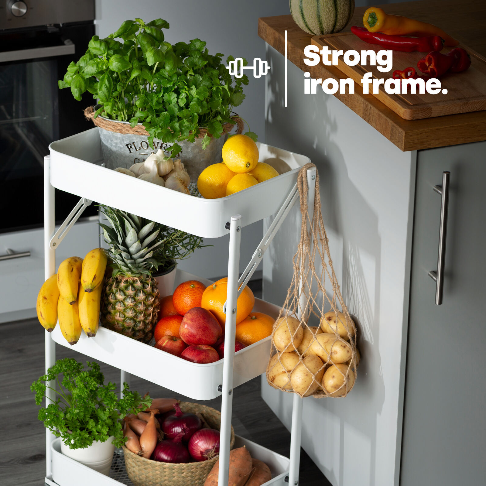 3 Tier Kitchen Trolley Storage Rack Cart Slim Rolling Trolley W/ Wheels ...