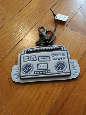 COACH "KEITH HARING BOOMBOX" LEATHER HANG KEY KeyChain Silver | eBay