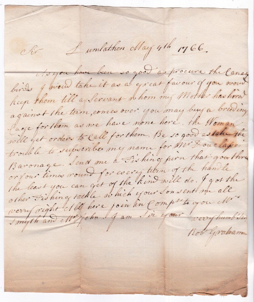 1766 LINLATHEN DUNDEE LETTER TO JAMES SMYTH AT EDINBURGH `SEAL ~TONING ...