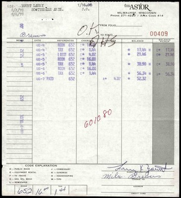 Larry Yount 1974-78 Milwaukee Brewers Signed Auto Autographed Receipt ...
