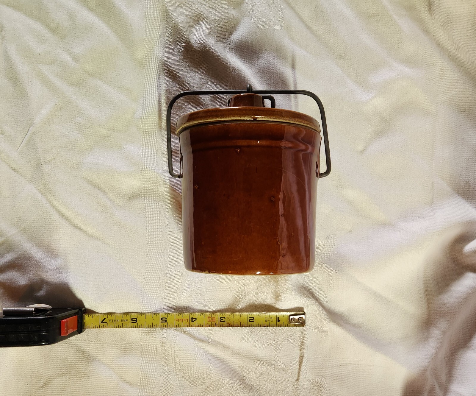 Stoneware Brown Free Standing Round Crock Wire Bail Handle With Latch ...