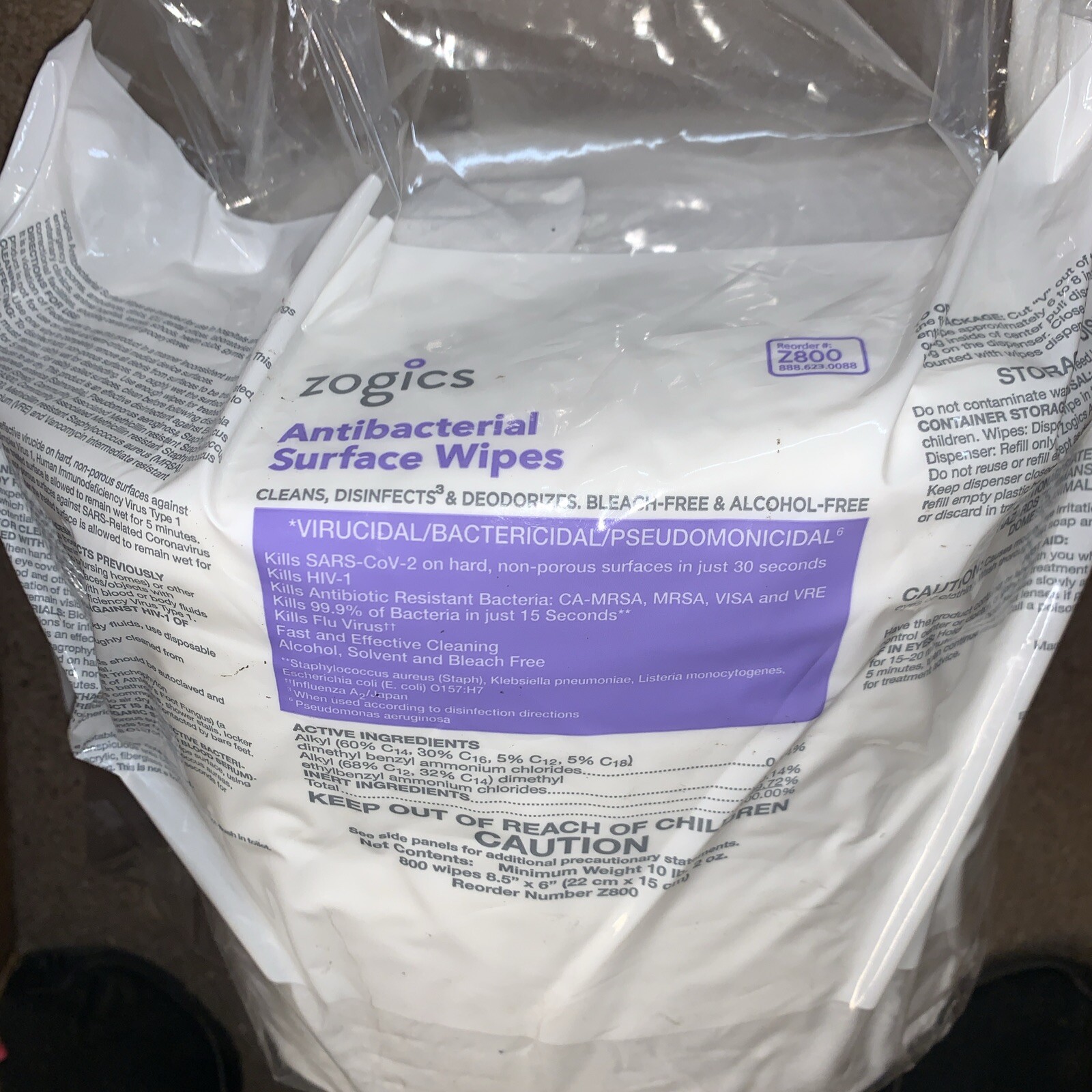 Zogics Antibacterial Wipes EPA Registered Gym Cleaning Wipes 800 Wipes ...