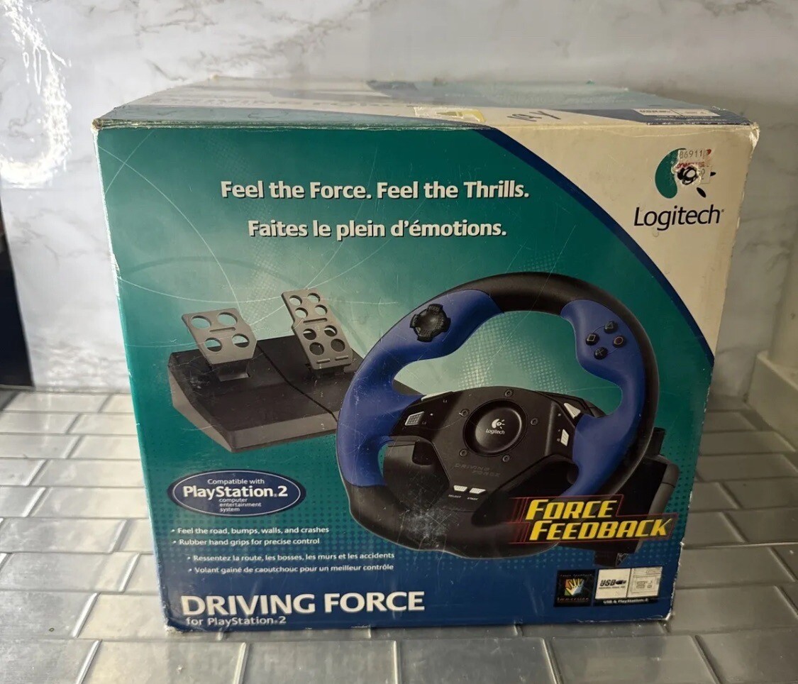 Logitech Driving Force Feedback Racing Steering Wheel & Pedals - PS2 ...