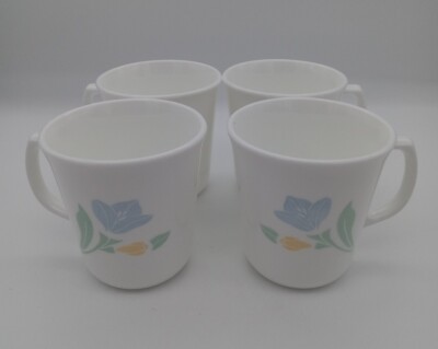 Corning Corelle Friendship Blue Flowers Coffee Cups Mugs Set of 4 | eBay