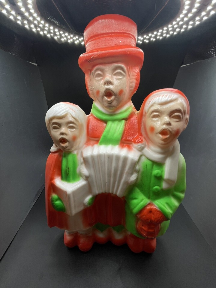 Blow Mold Christmas Poloron PIXIES 1960s Caroling Trio Neon Day-Glo ...