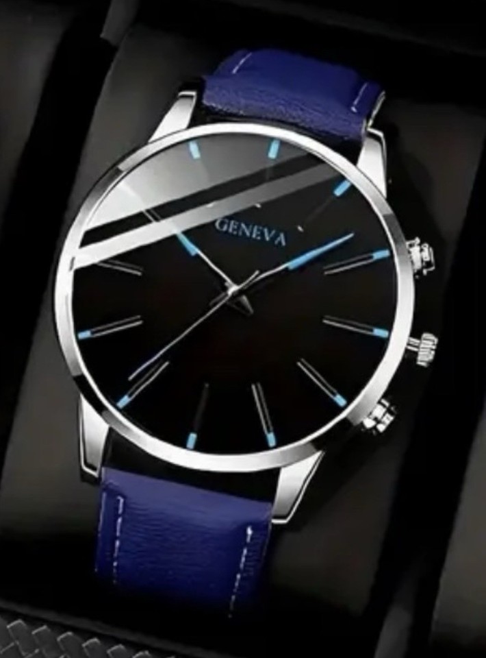 Geneva 3 Piece Mens Watch Set Luxury Quartz Gold Silver Black Red Blue ...