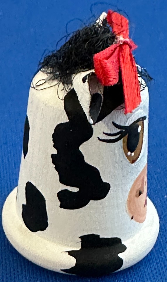 Rare Vintage Gimbels Thimbles Wooden Hand painted Smiling Cow Thimble ...